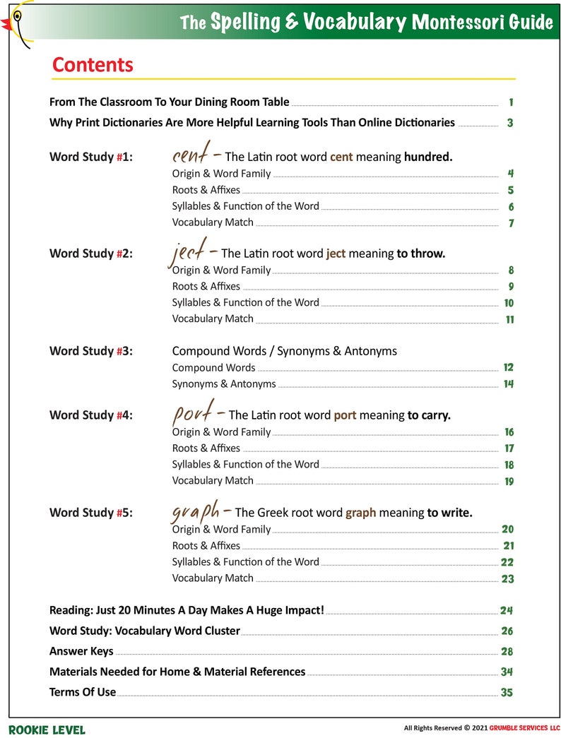 Montessori Spelling & Vocabulary Guide BUNDLE: Etymology WORD - Etsy