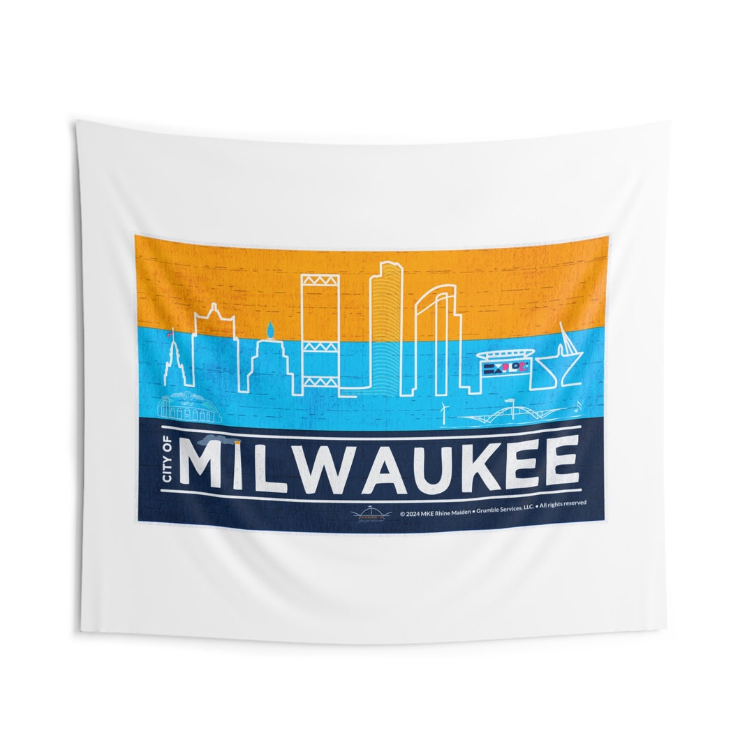 MKE Flag Downtown City Skyline, Milwaukee WI Indoor Wall Tapestries - Etsy