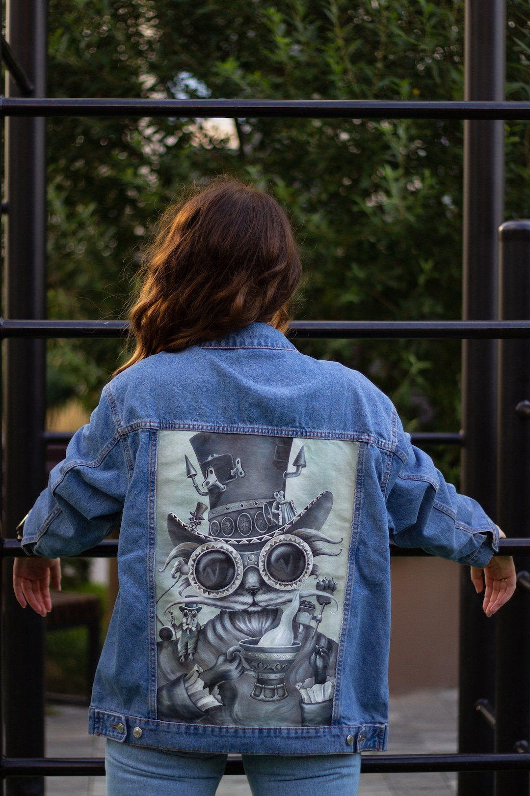 Custom-painted Jean Jacket, Hand-painted Apparel, Black and White ...