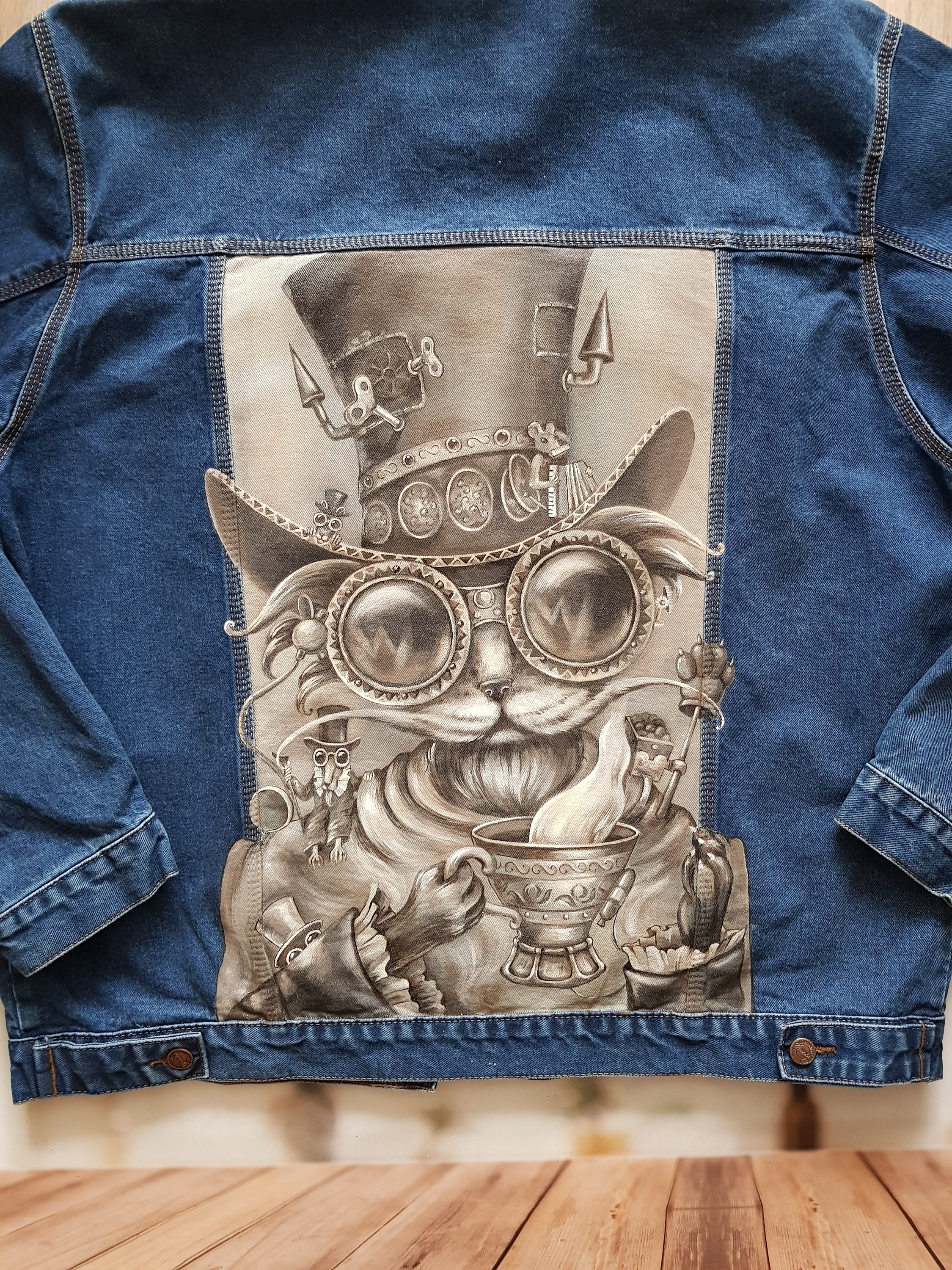 Custom-painted Jean Jacket Hand-painted Apparel Black and - Etsy