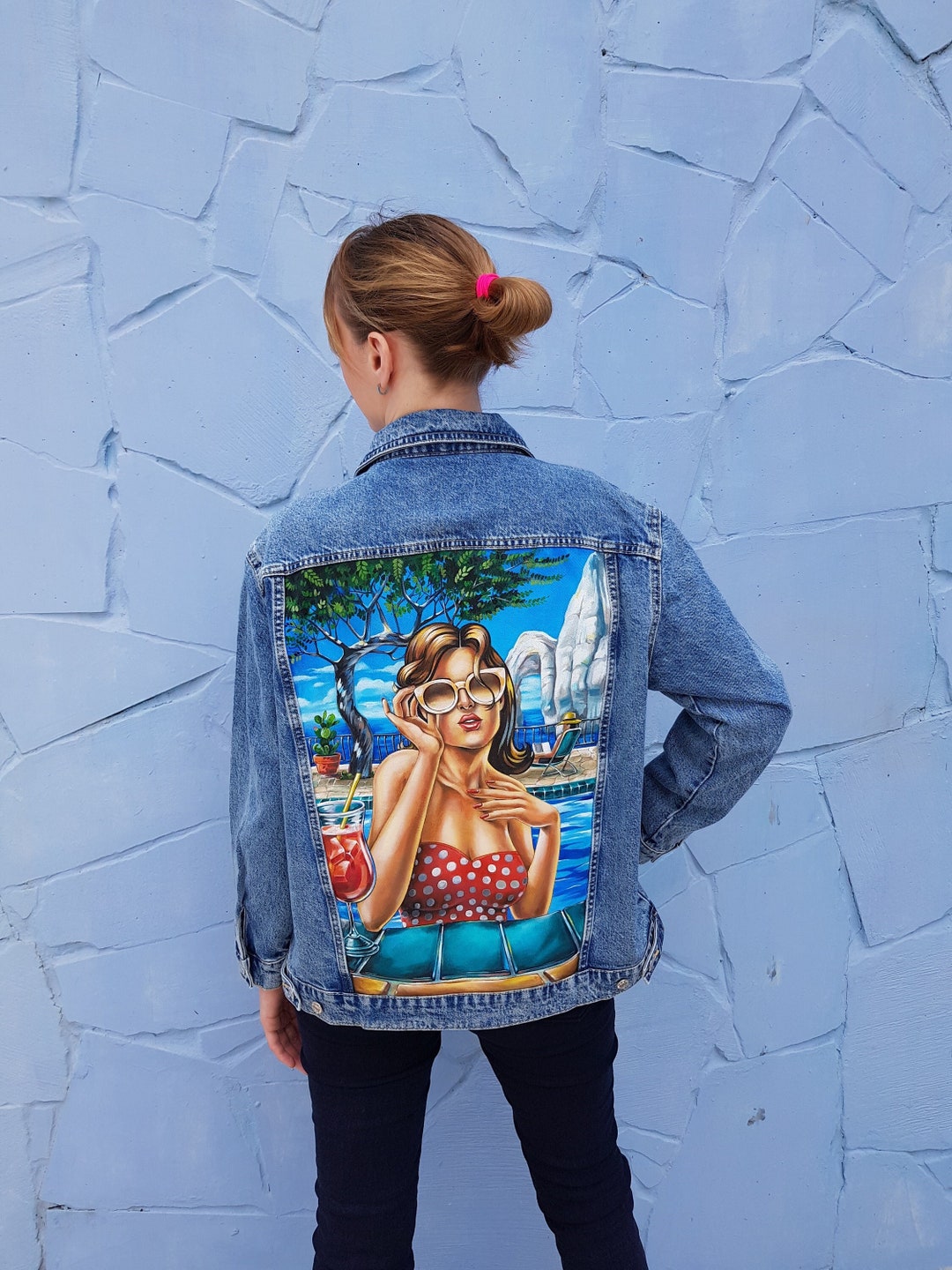 Bikini Girl Pin-up Denim Jacket, Pop-art Jean Clothes, Summer ...