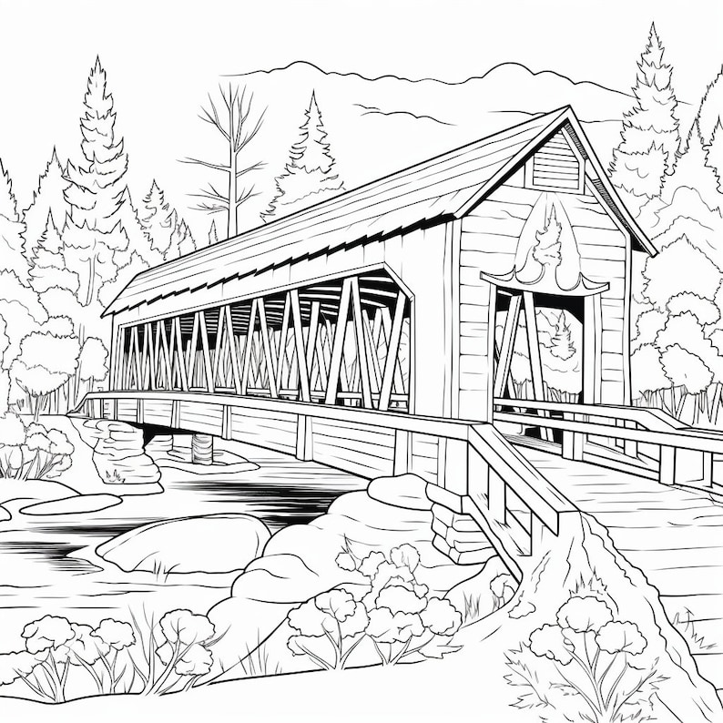 Covered Bridges Coloring Book for Kids and Adults Digital File Vermont ...