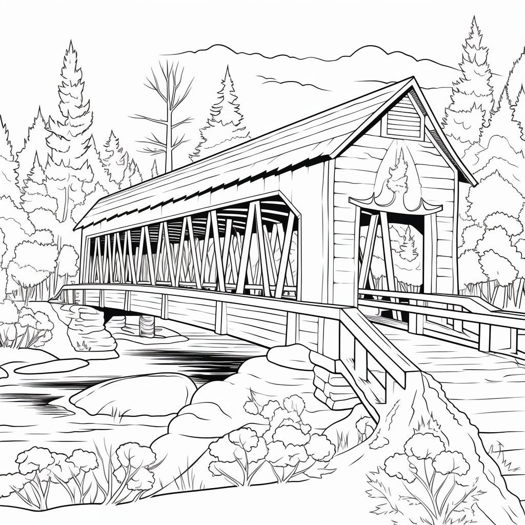 Covered Bridges Coloring Book for Kids and Adults Digital File Vermont ...