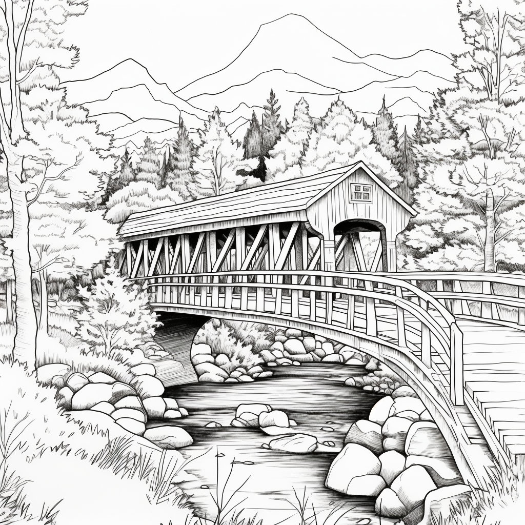 Covered Bridges Coloring Book for Kids and Adults Digital File Vermont ...