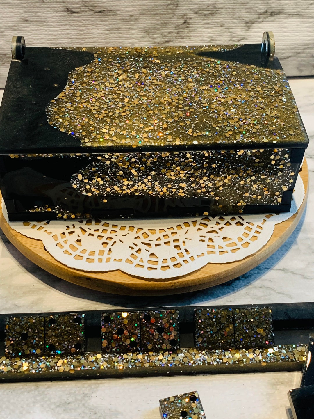 Black & Gold Domino Box Set / Double 6, 9, or 12 Sets Available - Etsy