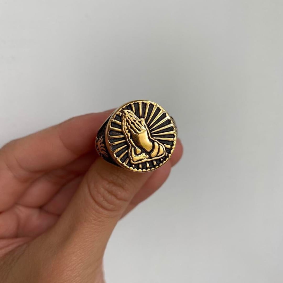 Chunky Gold Hands Ring, Hands Praying Ring, Chunky Gold Ring, Modern ...
