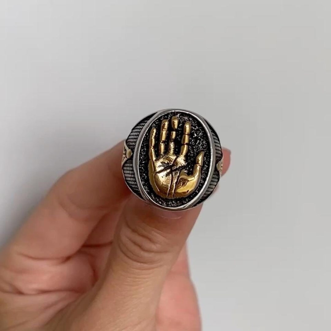 Silver and Gold Hand Print Ring, Palm Ring, Circle Hand Ring, Oversize ...