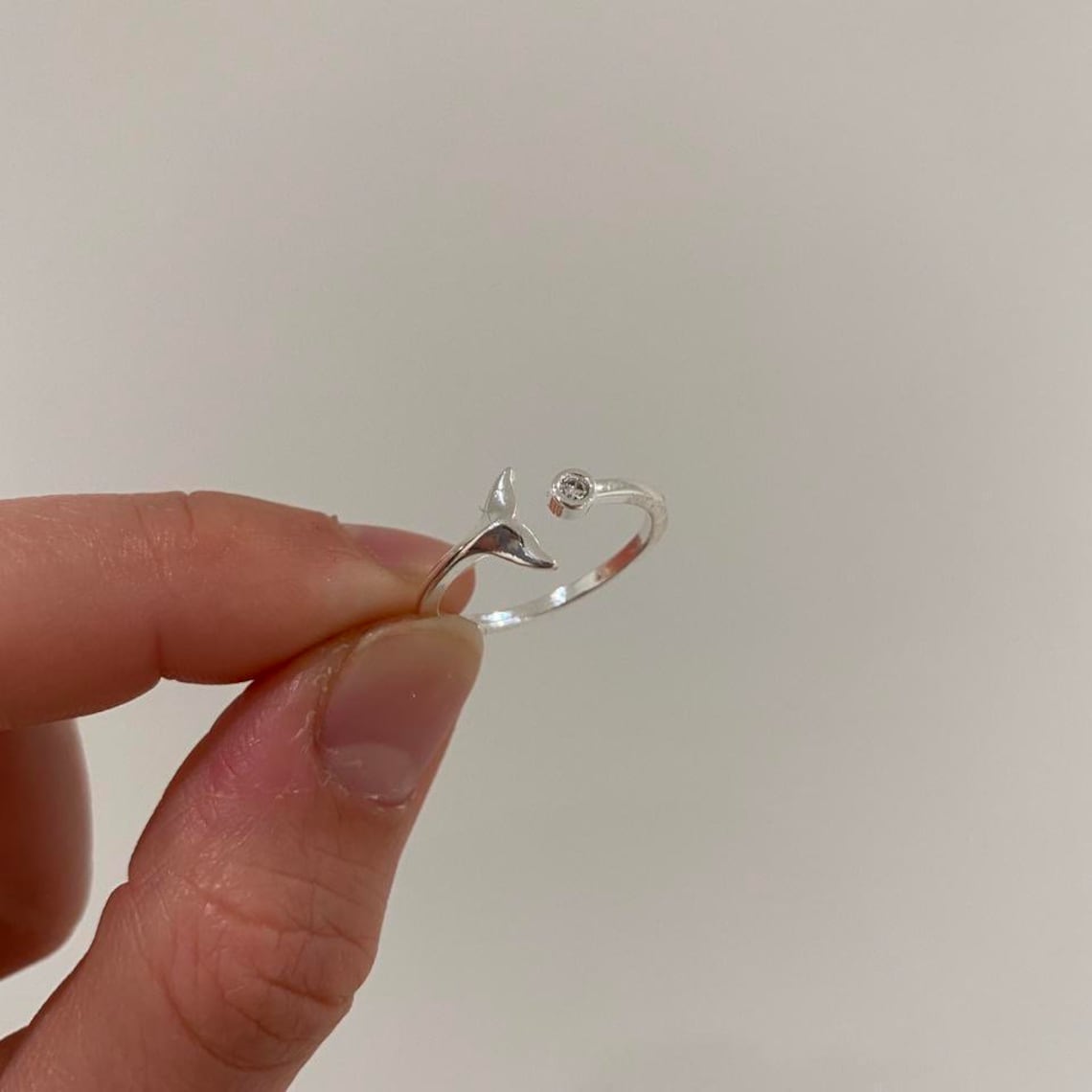 Whale Tail Ring With Moonstone, Silver Adjustable Fish Tail Ring ...