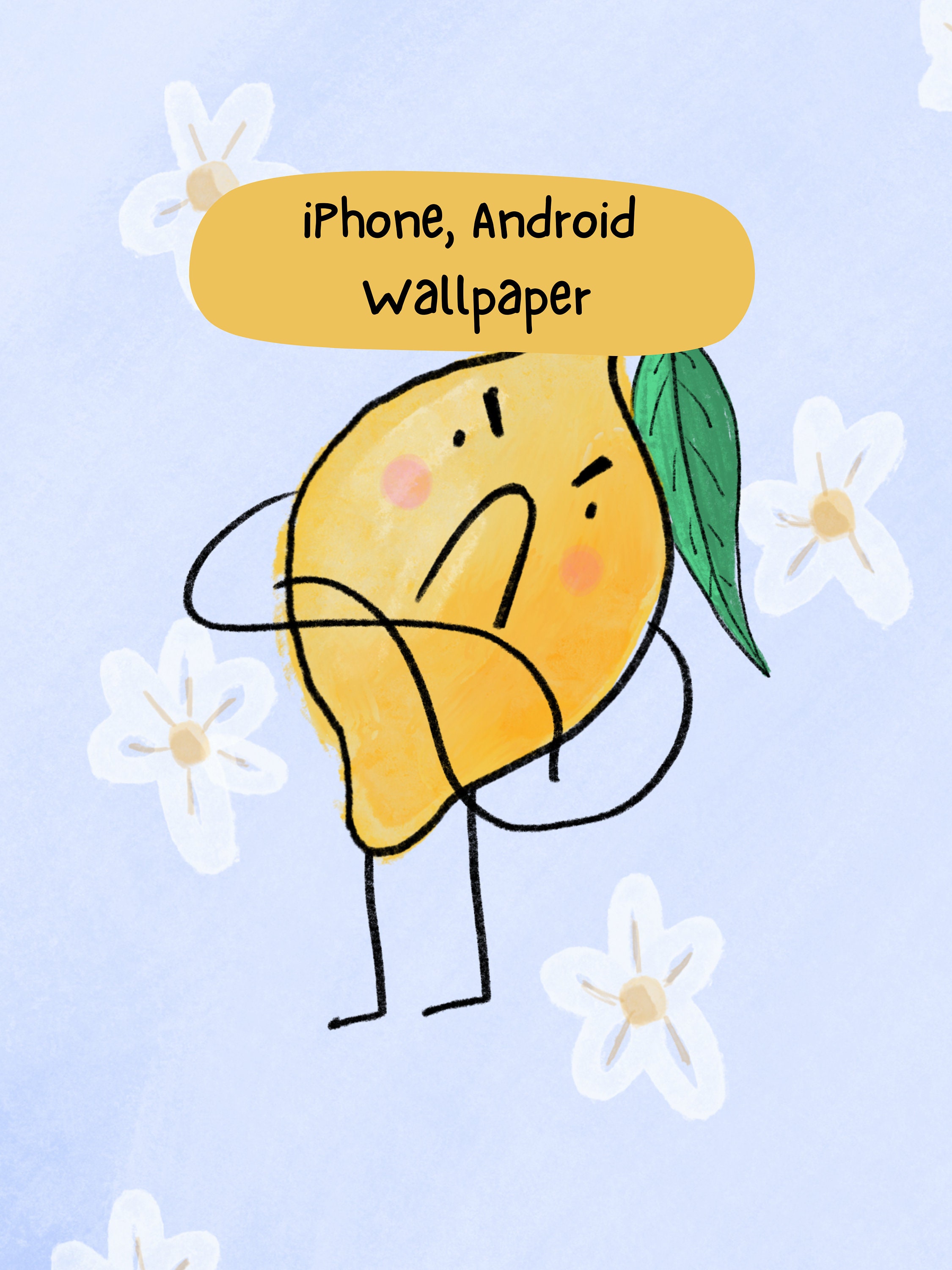 Grumpy Lemon | Iphone, Android Wallpaper | Digital Download | Doodle Artwork | Hand-drawn Doodle ...