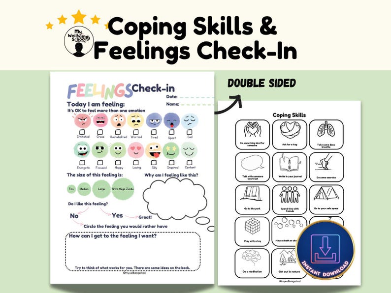 Coping Skills and Feelings Check-in, Therapy Worksheets for School ...