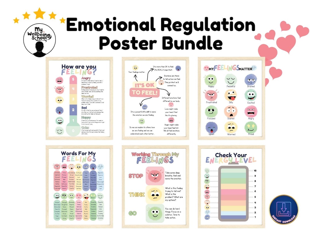 Feelings Chart for Classrooms, Emotional Regulation Posters Bundle for ...