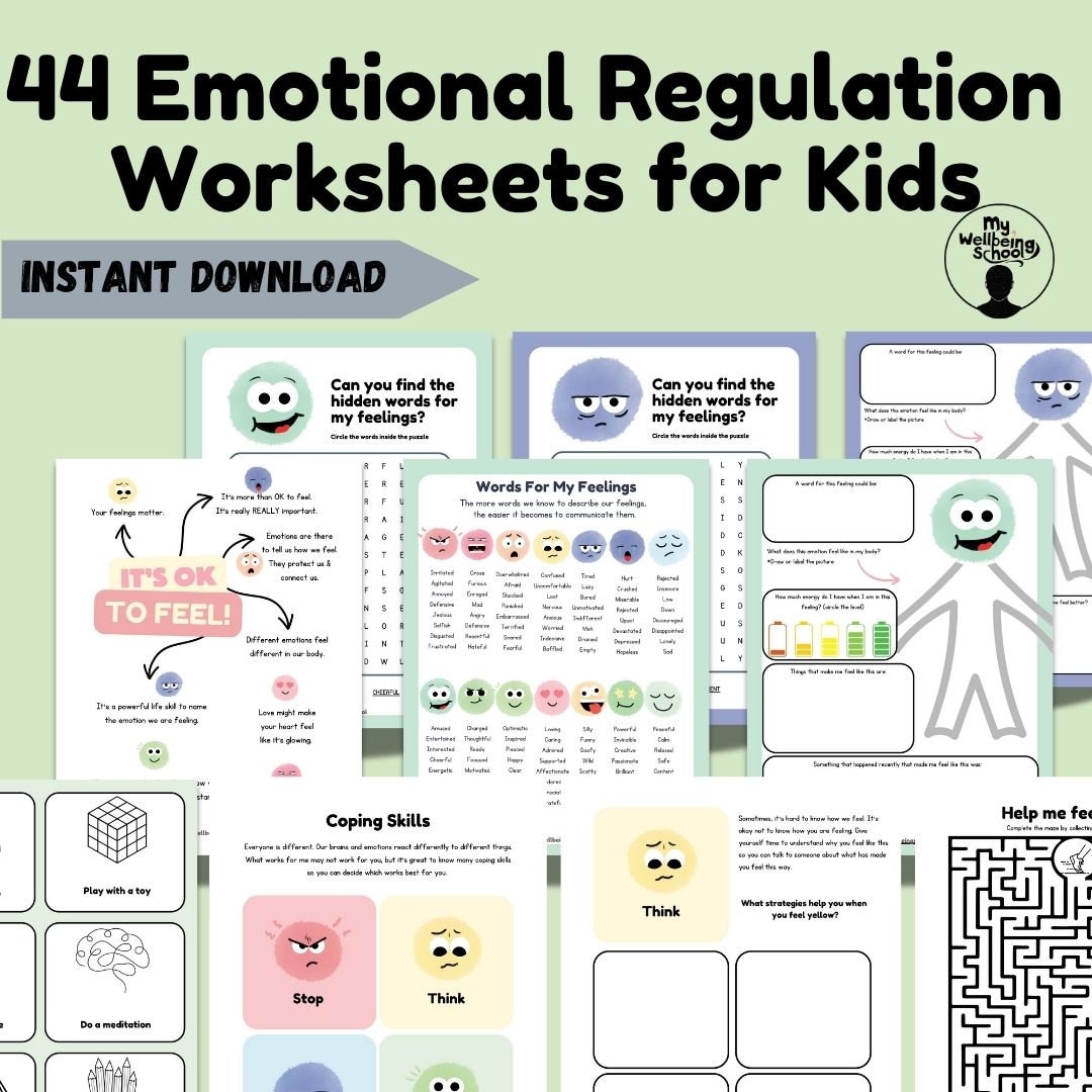 Emotional Regulation Worksheets for Kids, Zones of Regulation, School Psychologist, School ...
