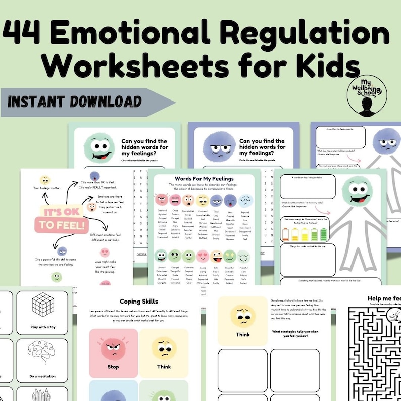 Emotional Regulation Worksheets for Kids, Zones of Regulation, School ...