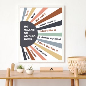School Counselor Posters, Therapy Office Decor, No Means No Poster ...