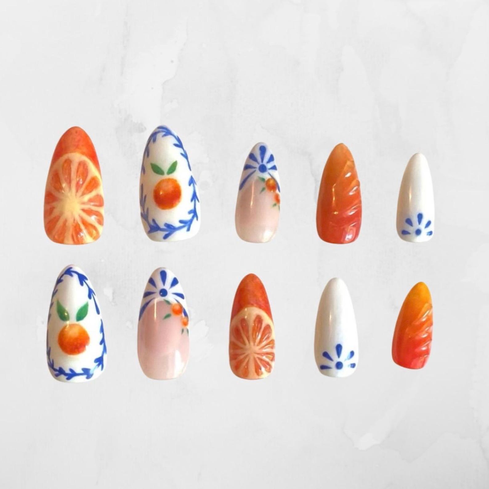 Aperol Spritz Press on Nails | Blue and Orange Nail Set | Custom ...