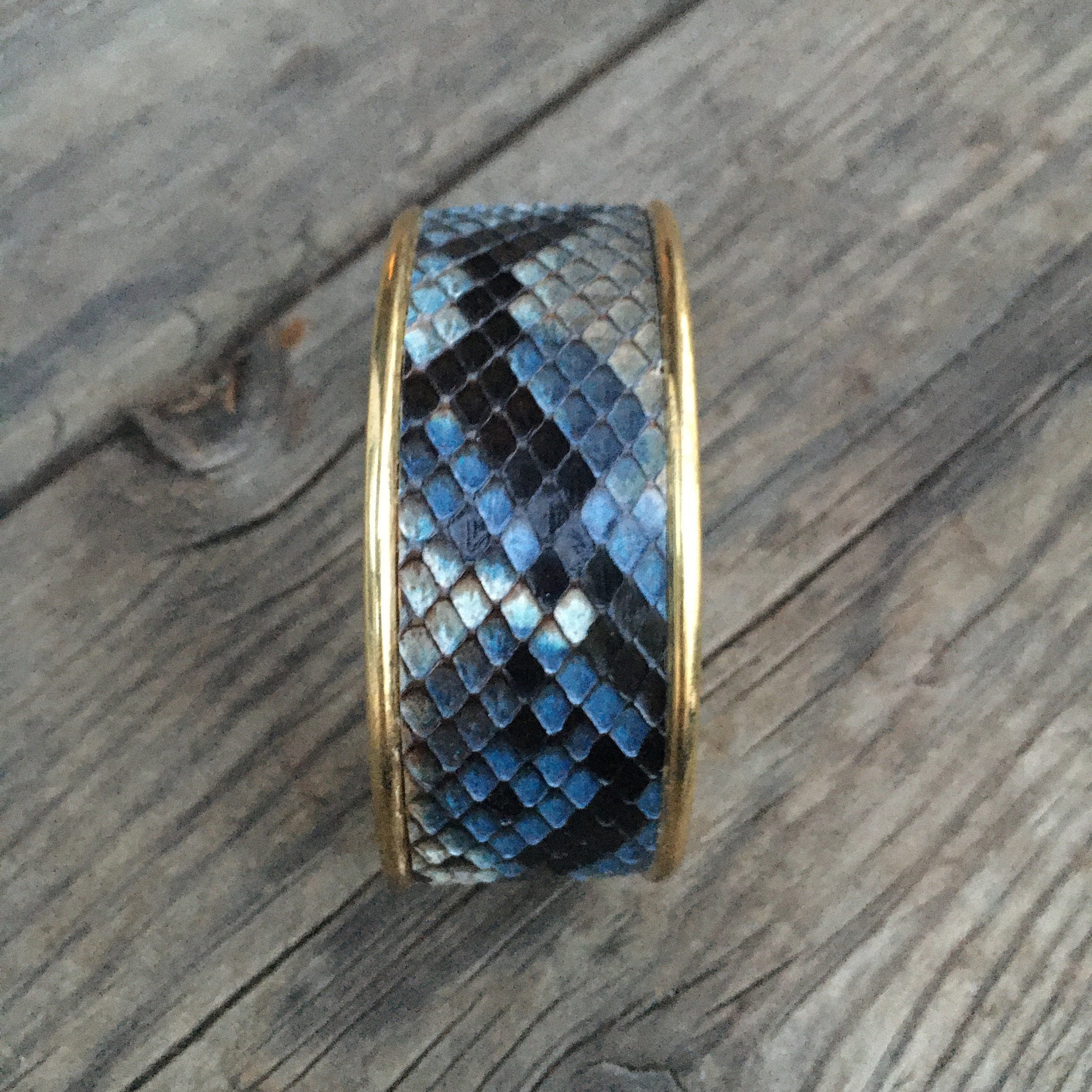 1" Genuine Python Cuff Bracelet Edged in Brass Hand Painted - Etsy