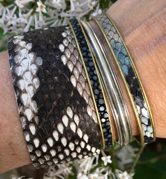 1 Genuine Python Cuff Bracelet on Solid Brass Cuff | Etsy