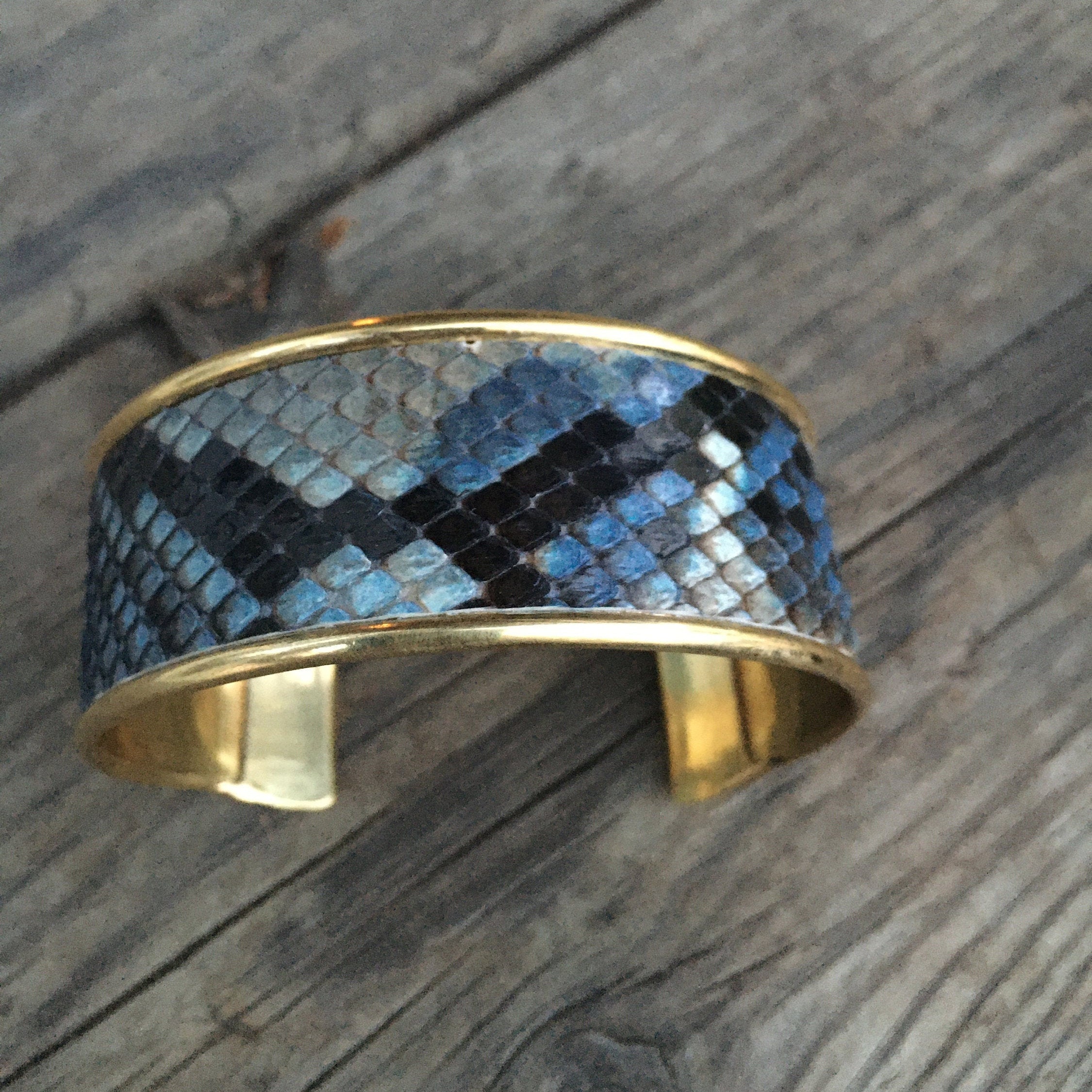1 Genuine Python Cuff Bracelet Edged in Brass Hand - Etsy