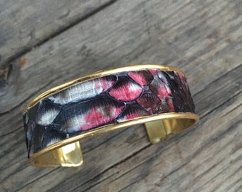 1 Genuine Python Cuff Bracelet on Solid Brass Cuff - Etsy