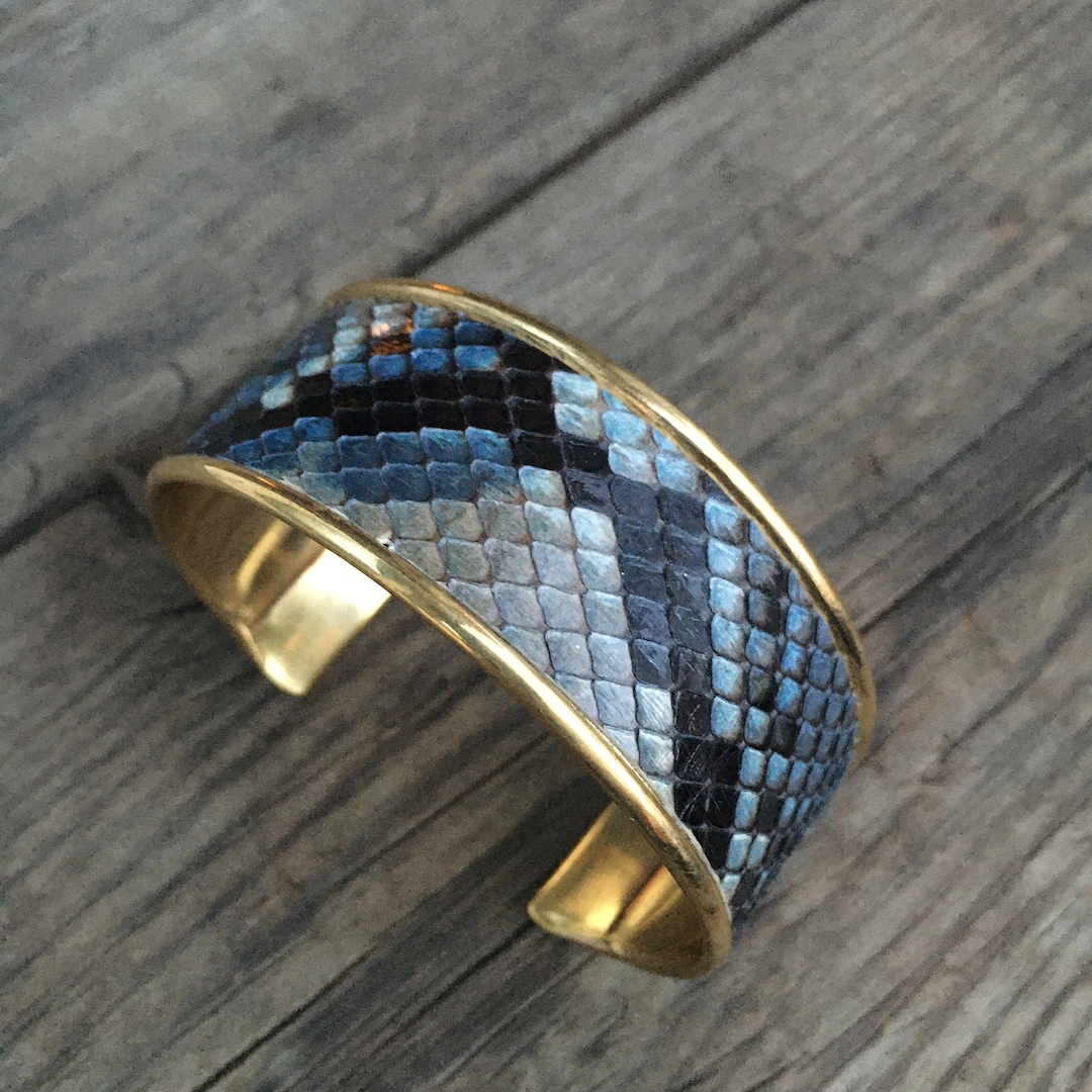 1" Genuine Python Cuff Bracelet Edged in Brass Hand Painted - Etsy