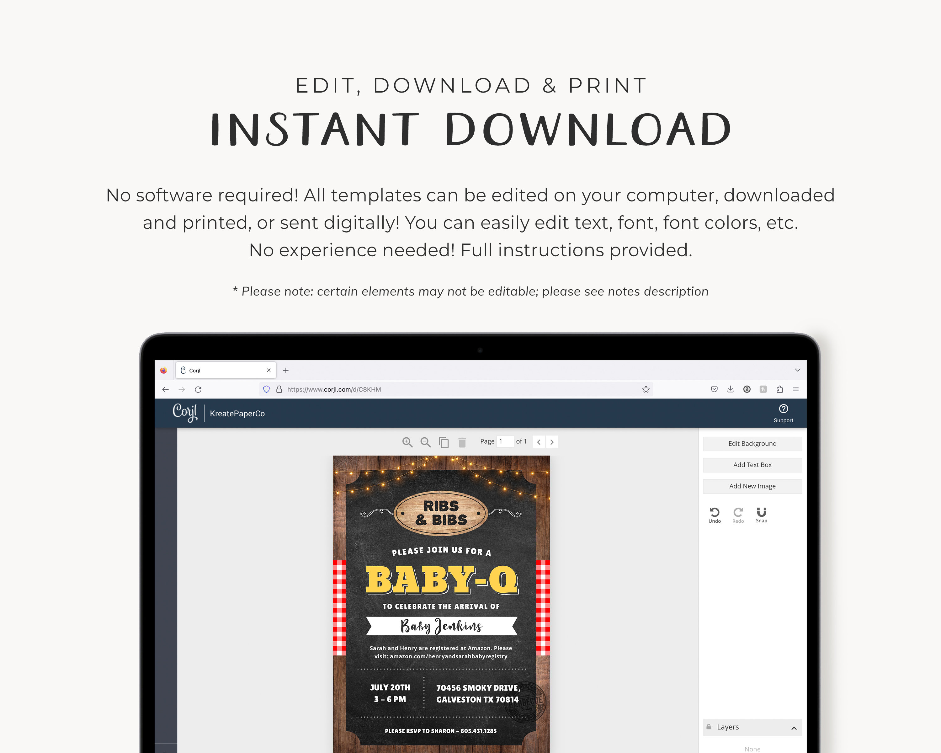 Baby-q Invite, Baby Shower BBQ Invitation, Barbeque, Baby BBQ Party ...