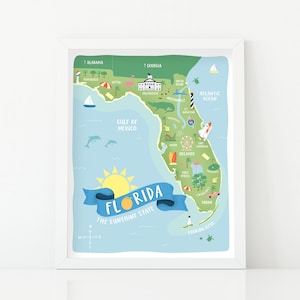 Illustrated Florida Map Print, Florida Map, Florida State, Kids Room ...