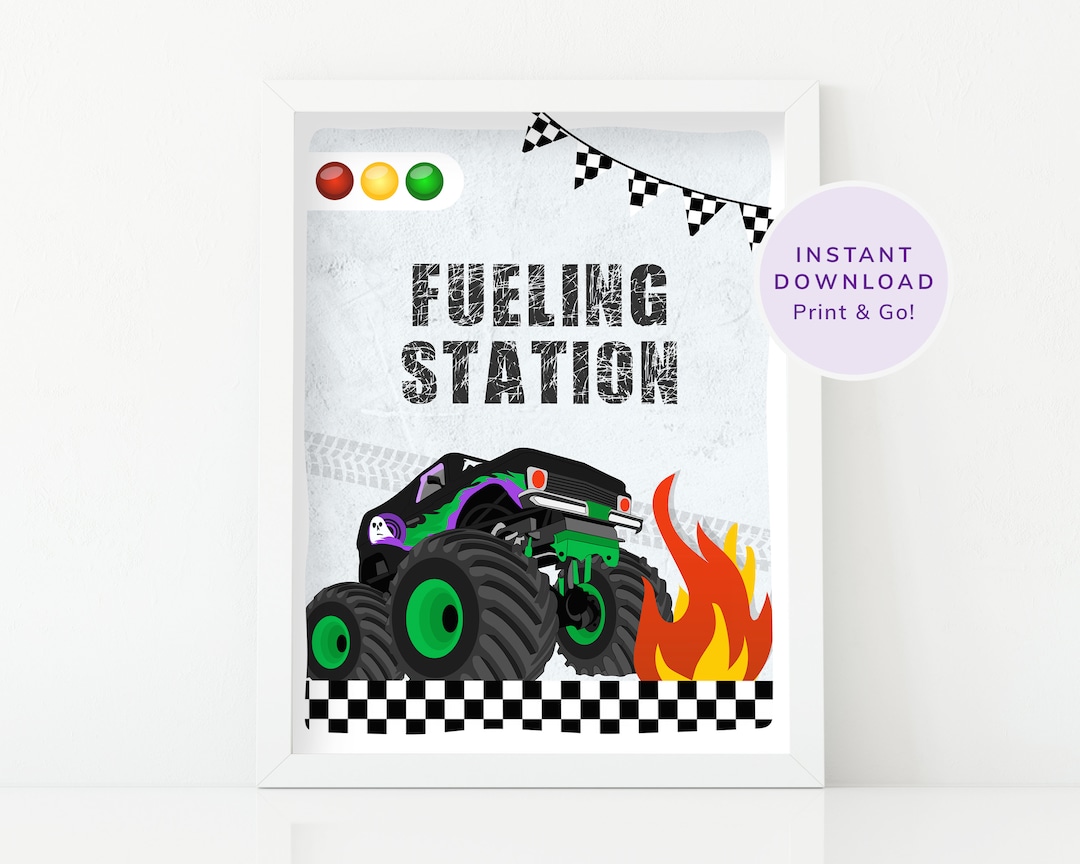 Monster Truck Party Sign, Fueling Station, Drinks Station, Food Drink ...