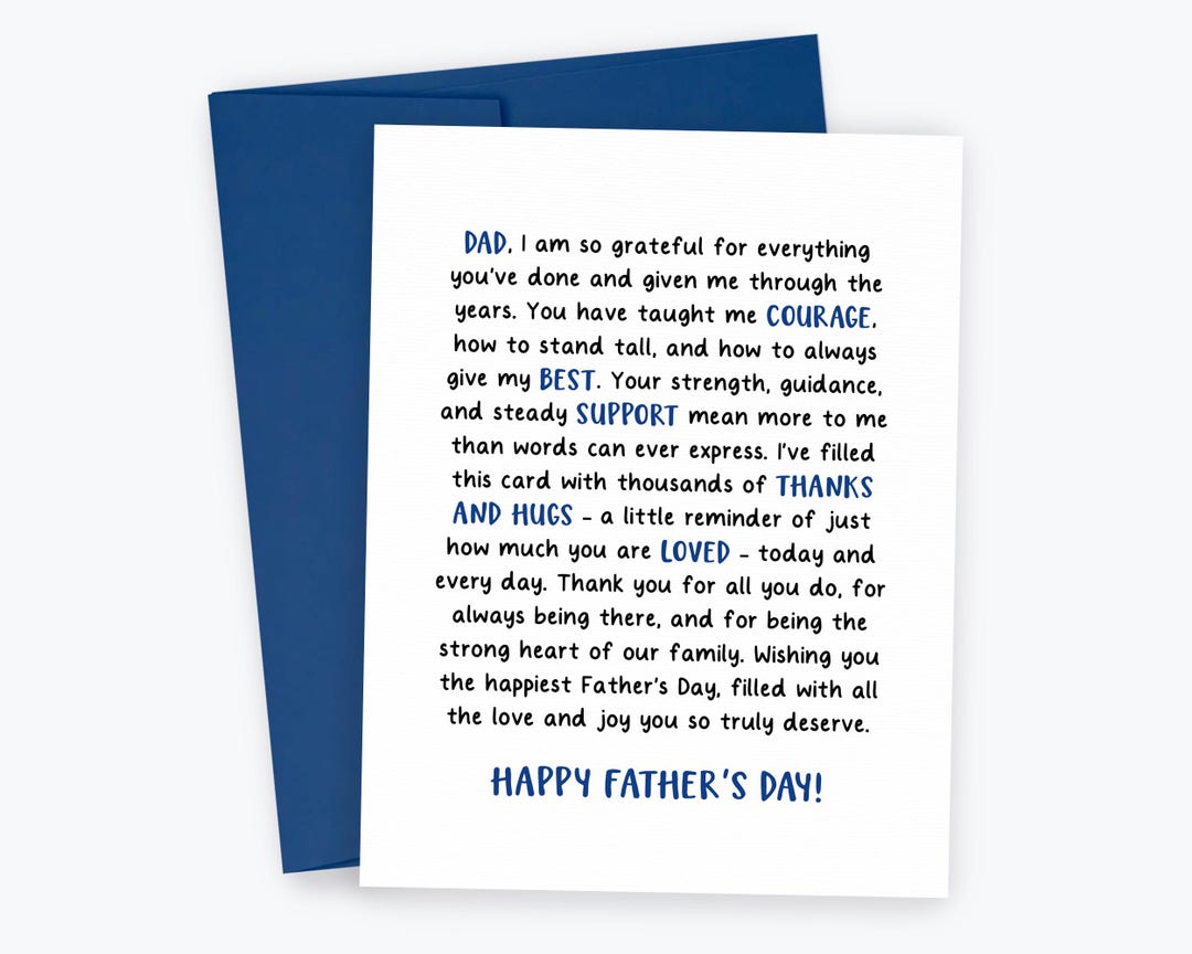 Heartfelt Fathers Day Card, Dad Letter, Word Card, Father's Day Gift ...
