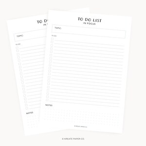 Focused to Do List Notepad, to Do List by Topic, Daily to Do List ...