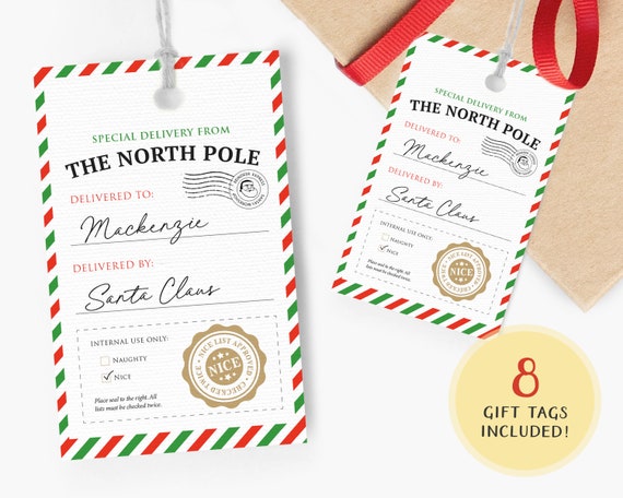 Official Santa Gift Tags Santa Claus Labels Personalized | Etsy