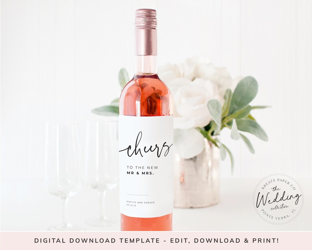 Modern Wine Bottle Label Template, Wedding Wine Bottle, Template, Wine Bottle Label Template ...