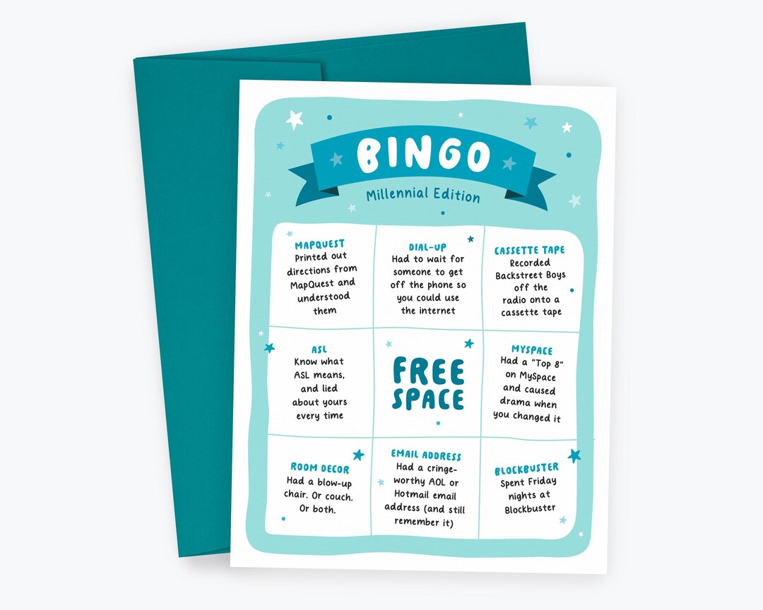 Funny Millennial Birthday Bingo Card: 90s Nostalgia Friendship Card - Etsy