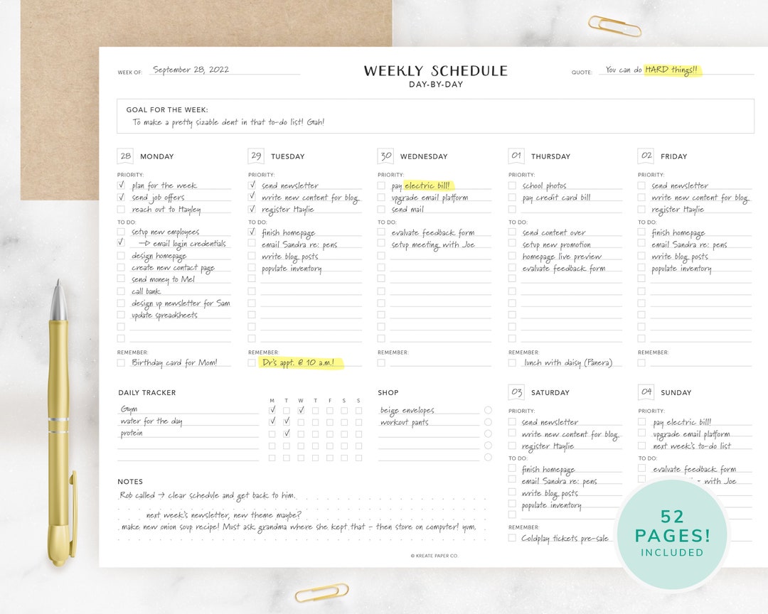 Weekly Planner Notepad - Daily to Do List, Weekly Desk Pad, Undated ...