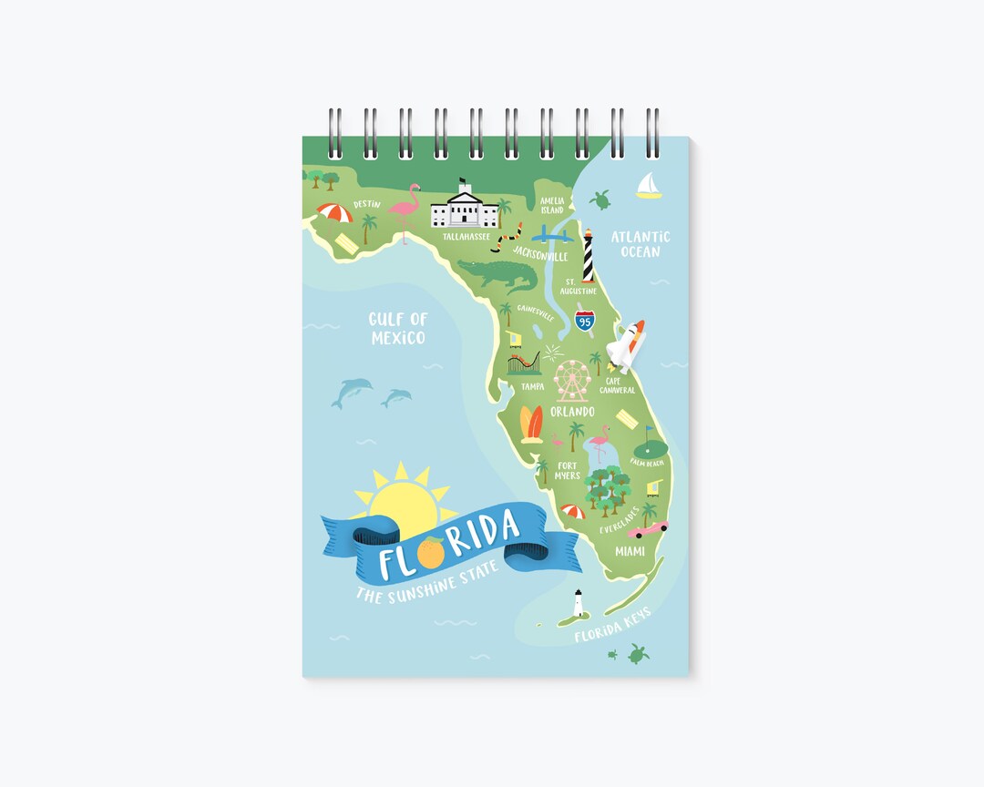Illustrated Florida Notebook, Florida Map, Florida State Notebook, 100 ...