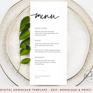 Modern Wedding Menu, Minimalistic Wedding Menu, Printable Wedding ...
