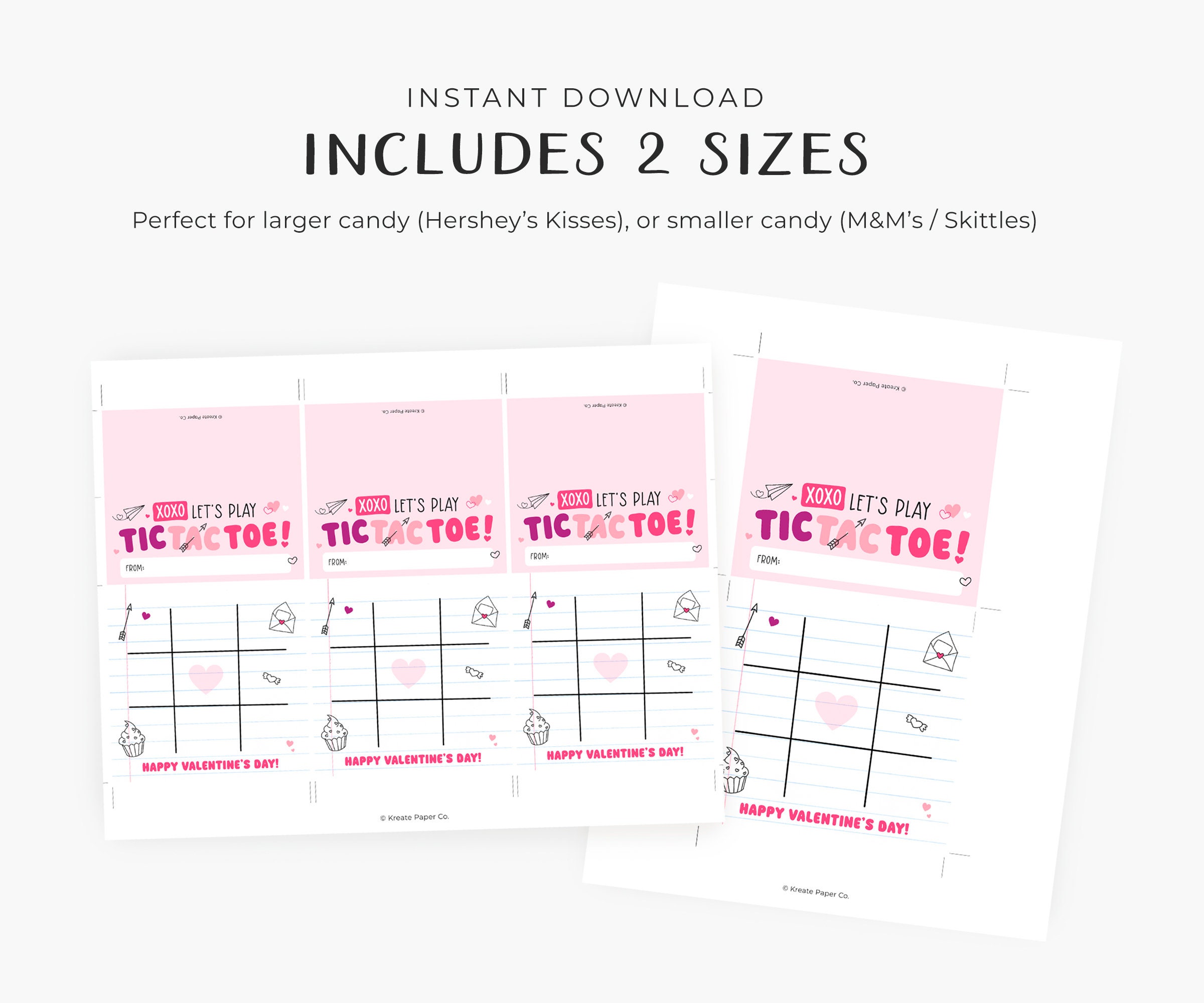 Printable Valentine's Day Tic Tac Toe Cards, Candy Game Valentines Bag ...