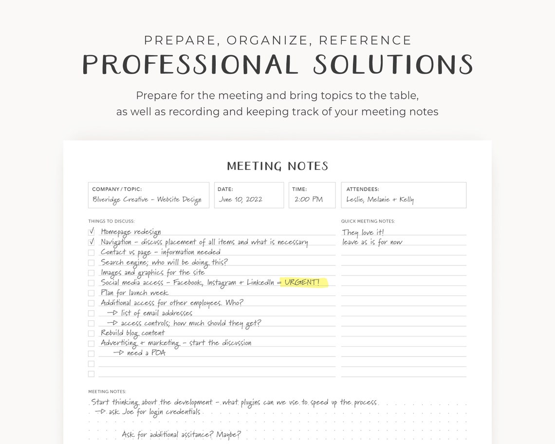 Meeting Agenda Printable Meeting Notes Planner Meeting List - Etsy