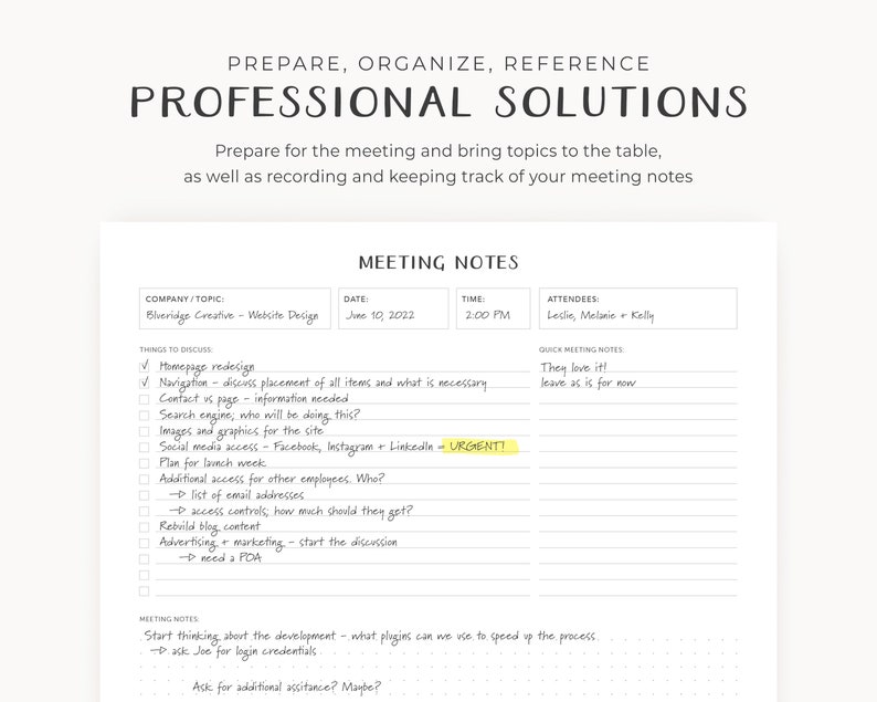Meeting Agenda Printable Meeting Notes Planner Meeting List - Etsy