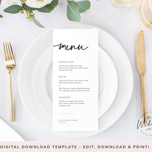 Modern Wedding Menu, Minimalistic Menu, Template, Modern Script Wedding ...