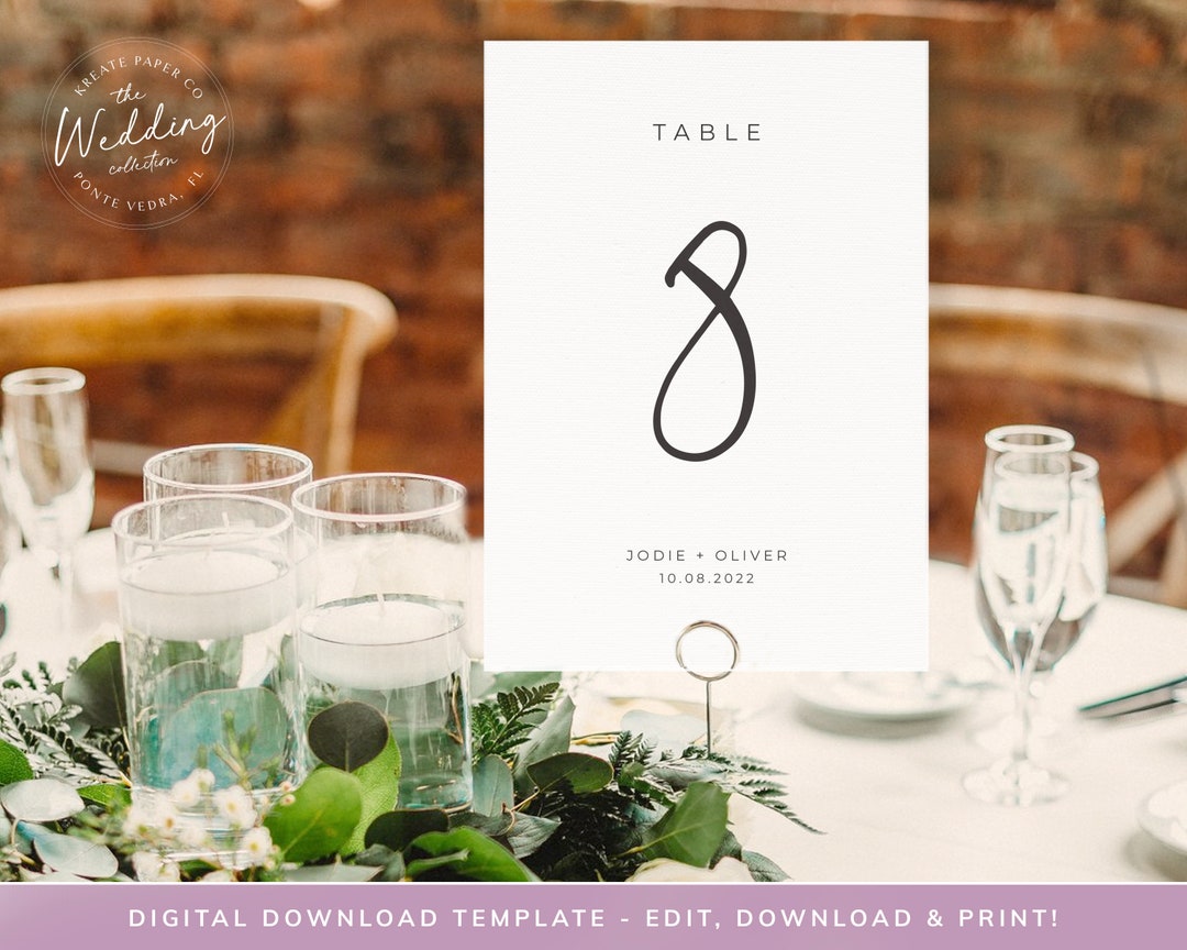 Simple and Elegant Table Number Card Wedding, Printable Table Numbers ...