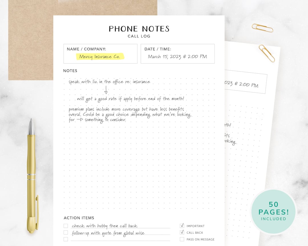 Phone Notes, Call Log Notepad, Planner, Phone Call to Do List, Desk ...