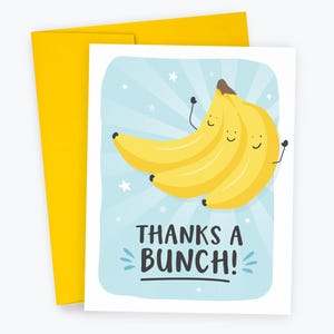 Thanks a Bunch Card, Thank You Card, Bananas Card, Thankful, Bright and ...