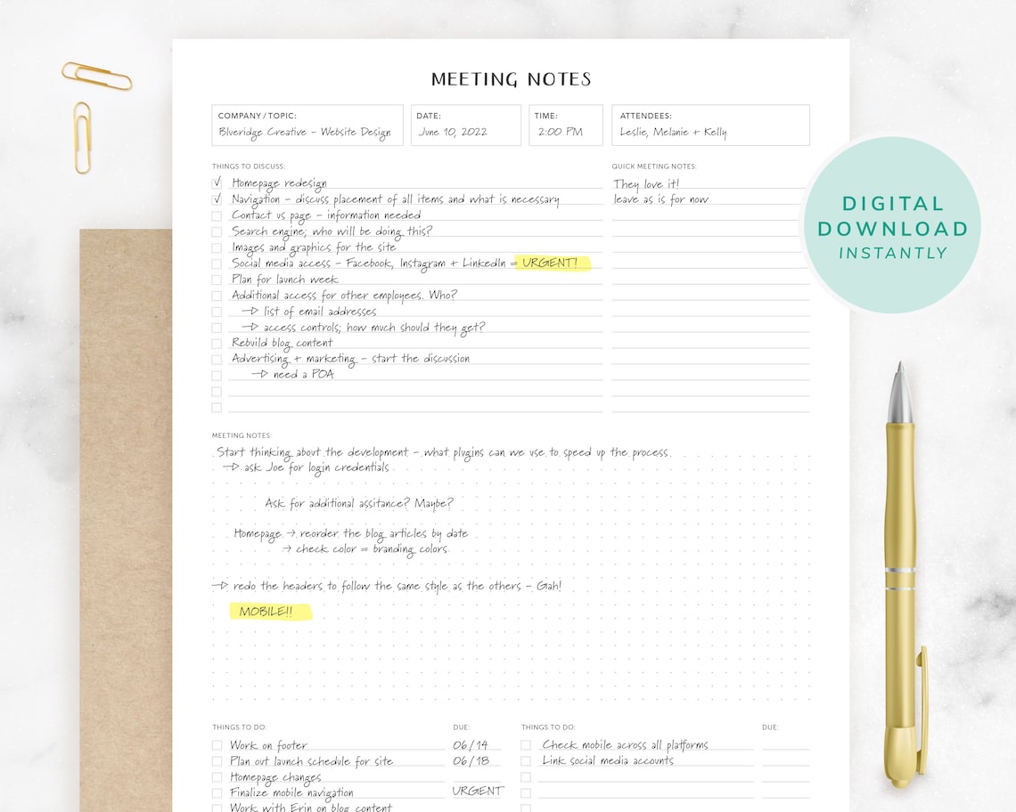 Meeting Agenda Printable Meeting Notes Planner Meeting List - Etsy