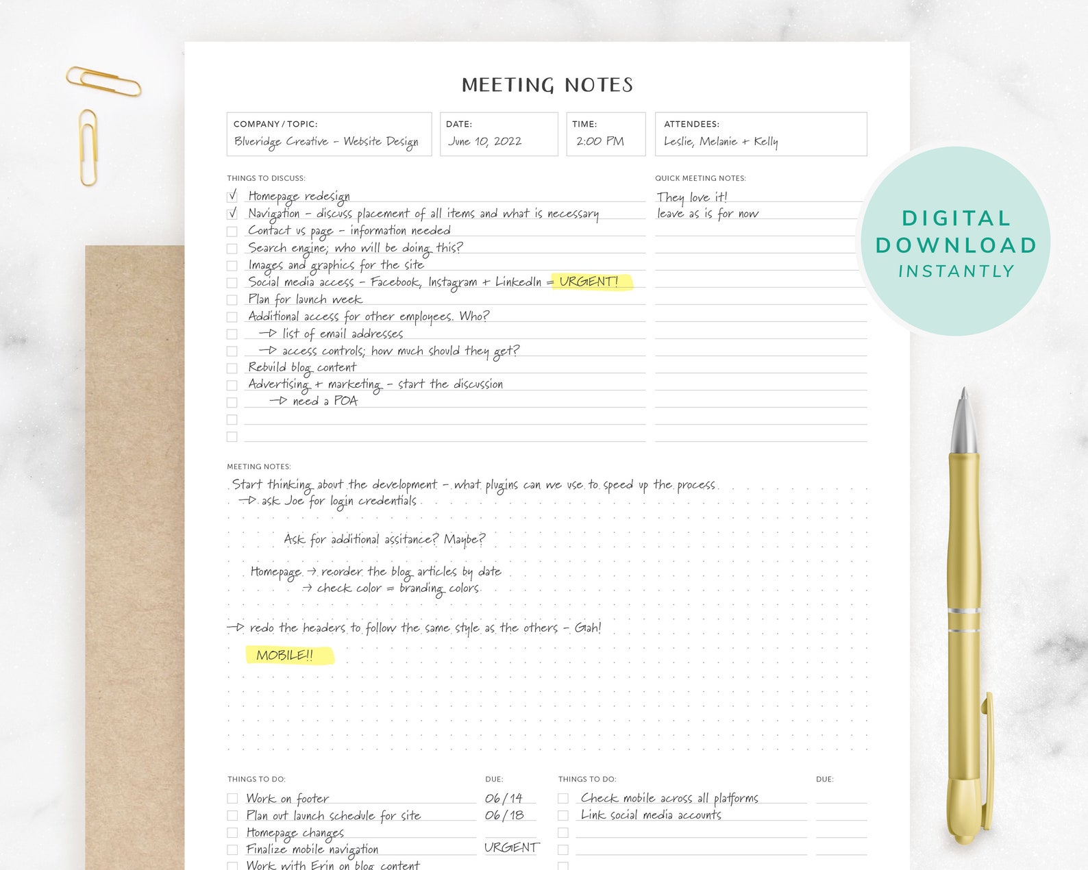 Meeting Agenda Printable, Meeting Notes, Planner, Meeting List Template ...