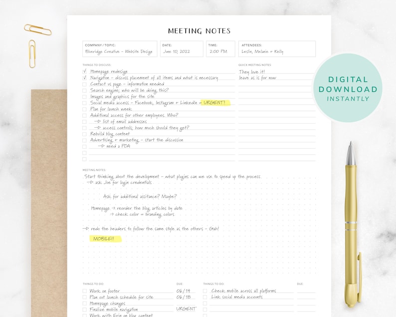 Meeting Agenda Printable Meeting Notes Planner Meeting List - Etsy