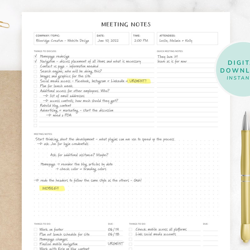 Meeting Notes Printed - Etsy