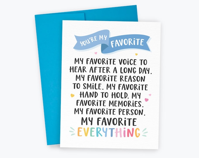 Youre My Favorite Card, Valentines Day Card, Card for Him, Card for Her, I Love You Card, Love ...