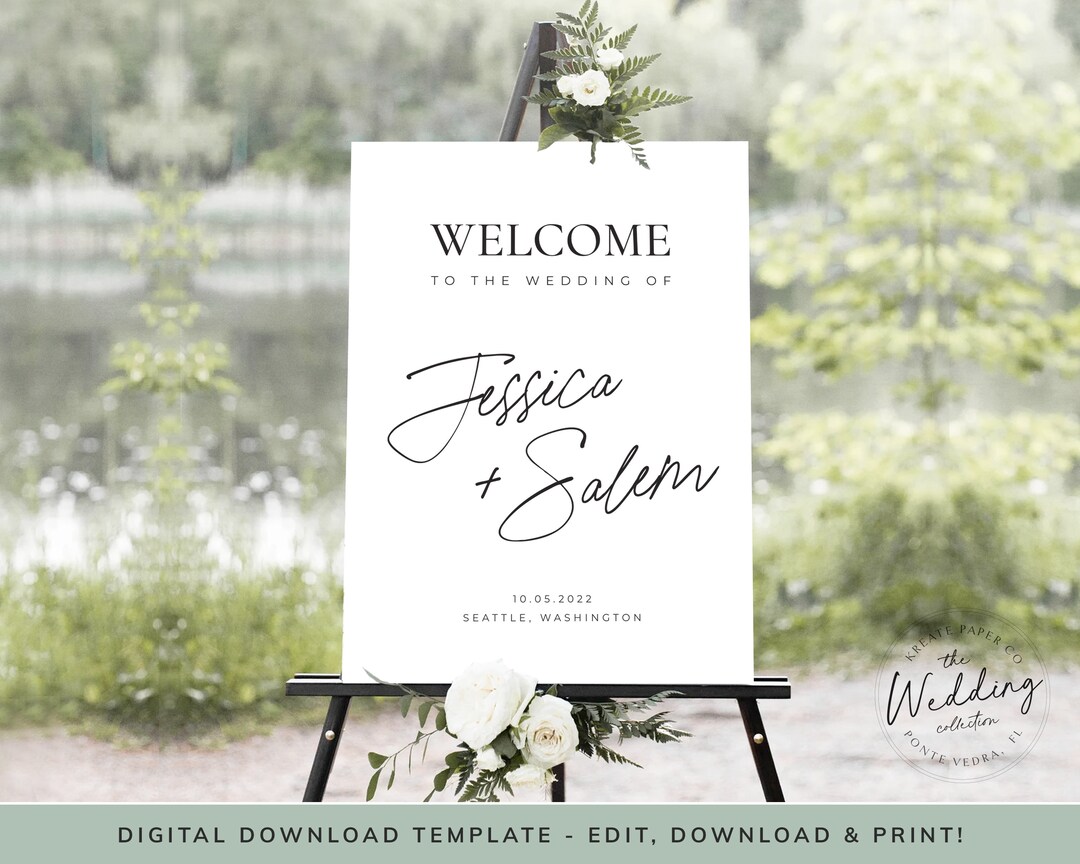 Black & White Wedding Welcome Sign, Modern, Gothic, Ceremony Sign ...