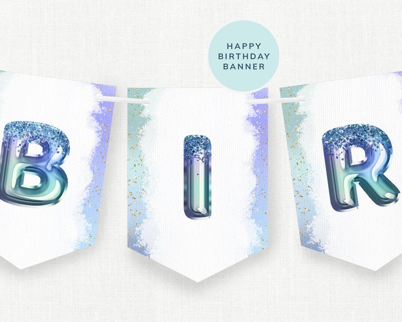 Happy Birthday Banner, Mermaid, Glitter Balloon, Birthday Banner, Print ...