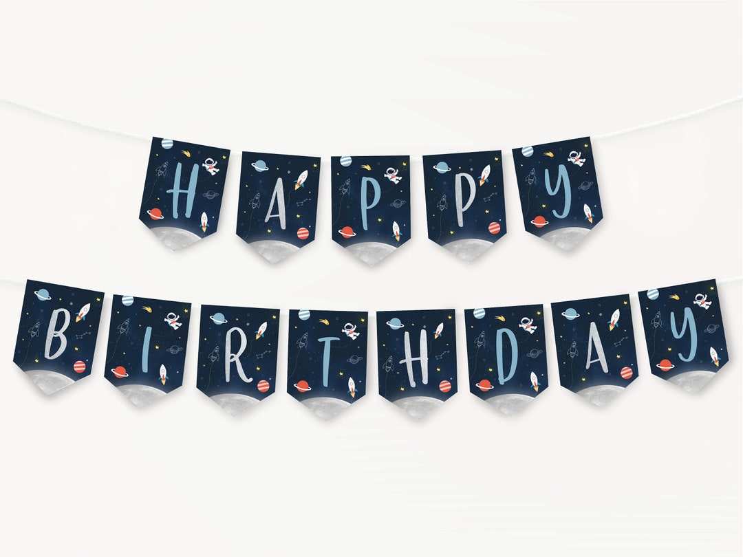 Space Happy Birthday Banner Outer Space Themed Decor Outer Space Solar ...